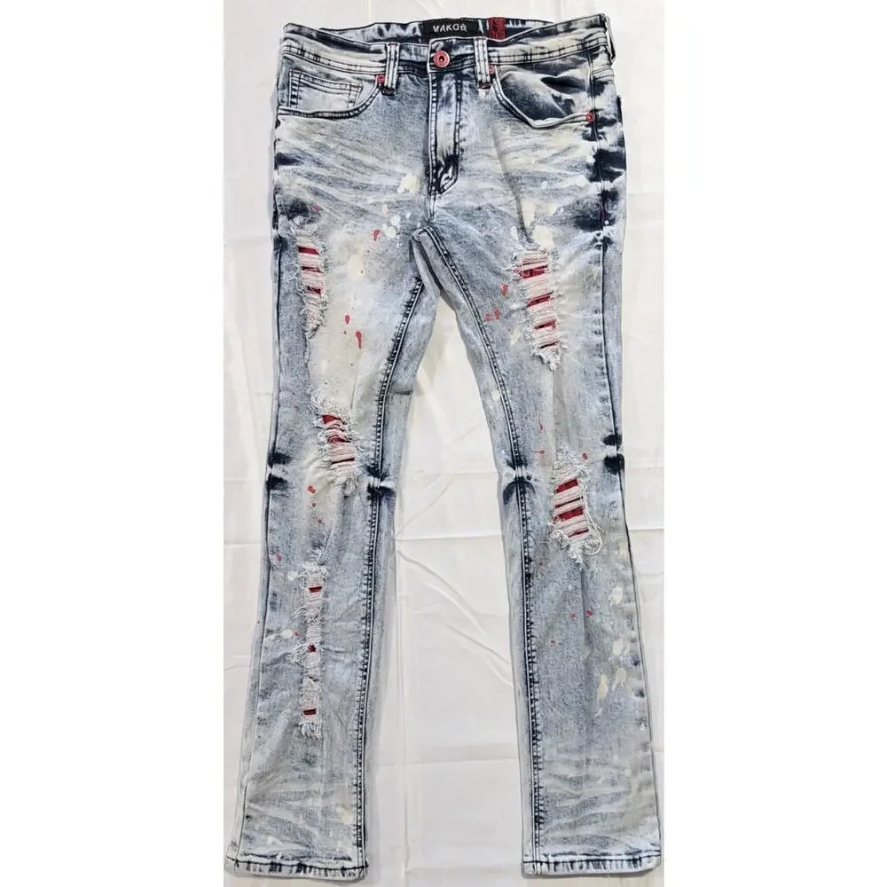 Makobi | Jeans | Makobi Acid Wash Distressed Sequin Light Blue Red ...